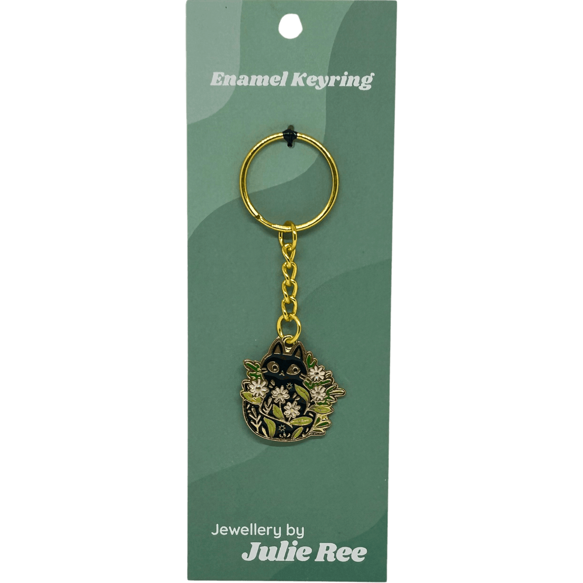 Garden Cat Keyring – Enamel Keyring with Flowers