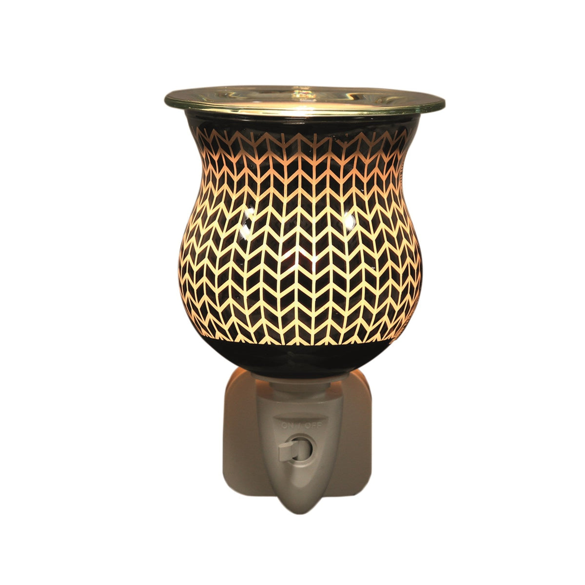 Chevron Plug-In Wax Melt Burner – 13cm Black & Gold Glass