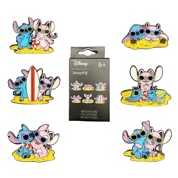 Loungefly Stitch & Angel Beach Mystery Pins – Summer Disney Set