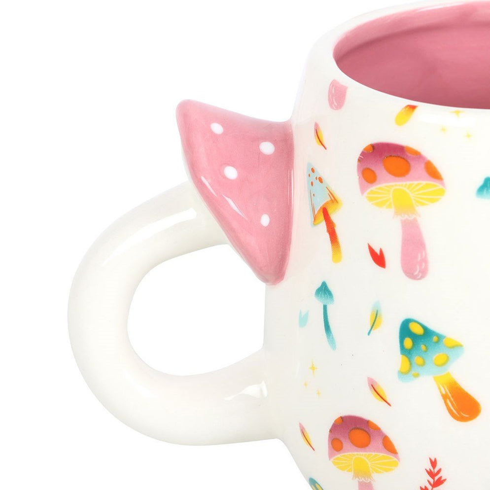 Funky Fungi Print Mug with Mushroom Handle - Quirky Drinkware
