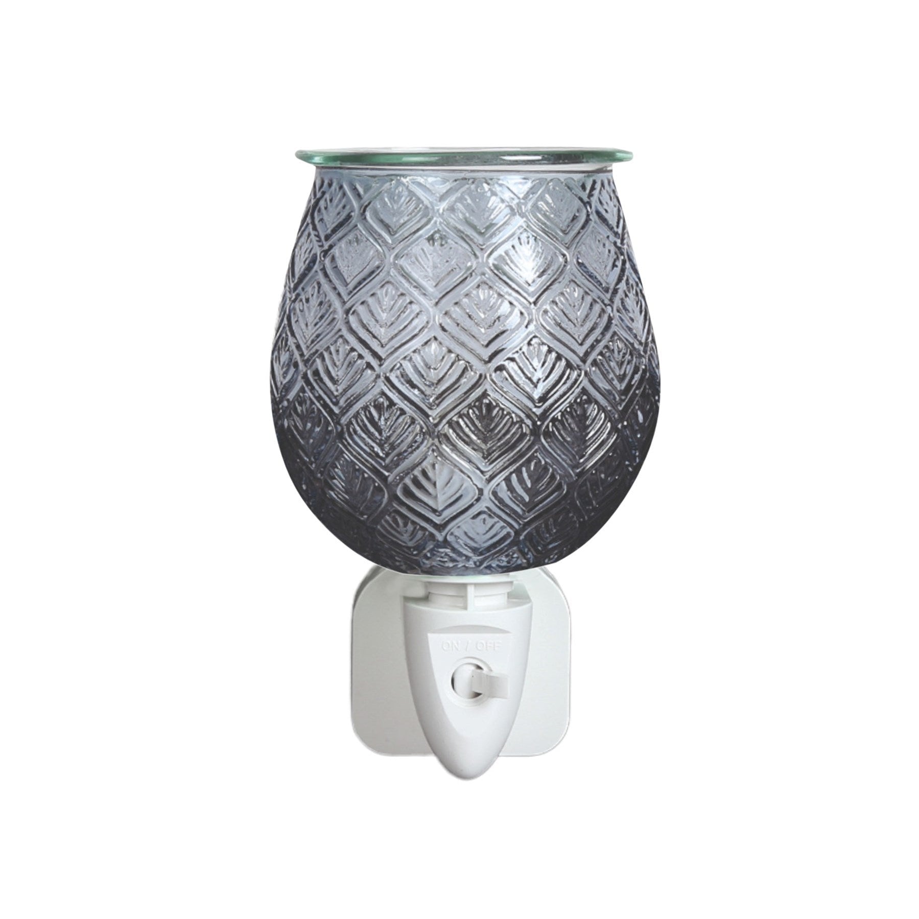Grey Leaf Plug-In Wax Melt Burner – 12cm Textured Glass