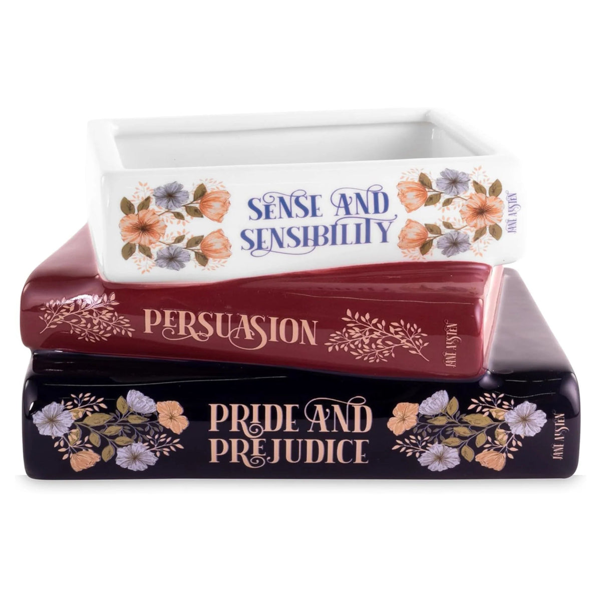 Jane Austen Book Vase Stack | Ceramic Novel Trio Vase