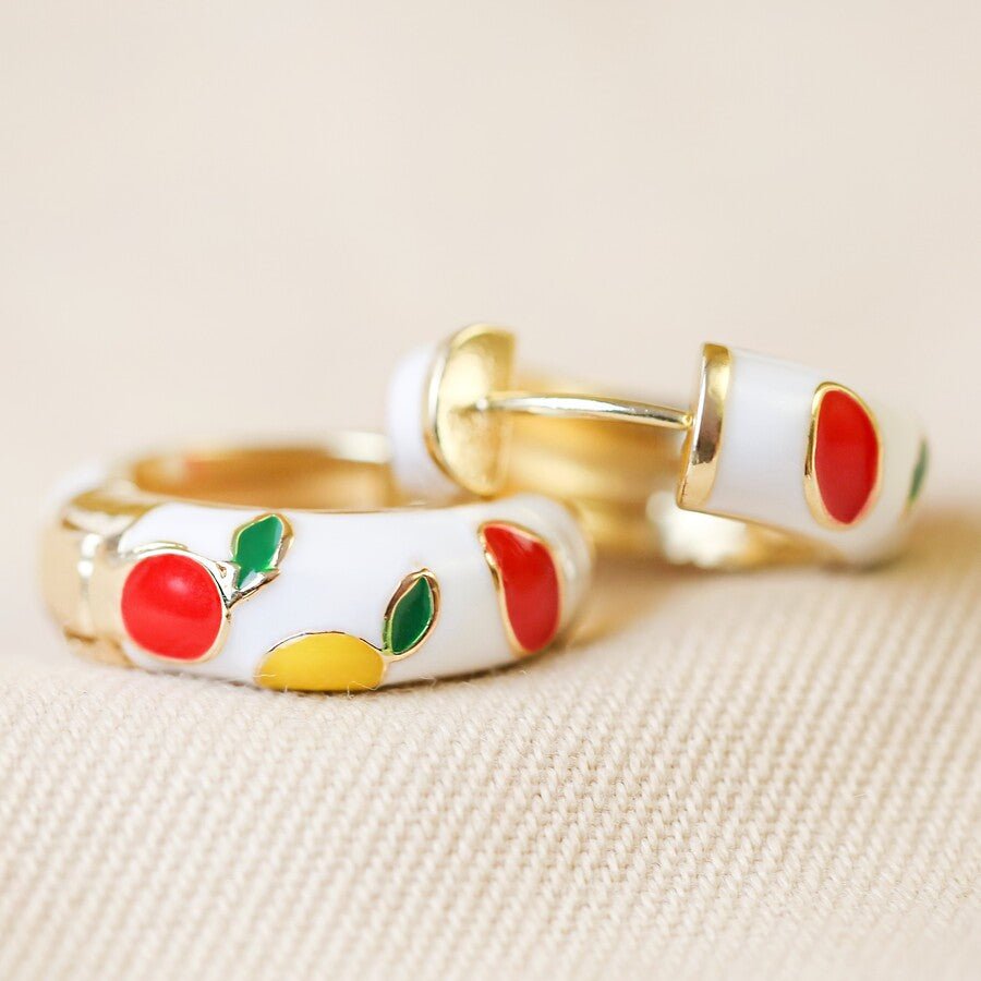 Lisa Angel Fruit Enamel Hoop Earrings – Gold Jewellery