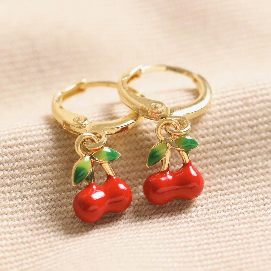 Lisa Angel Cherry Huggie Hoop Earrings – Gold & Enamel