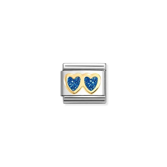 Nomination Blue Glitter Double Heart Classic Link