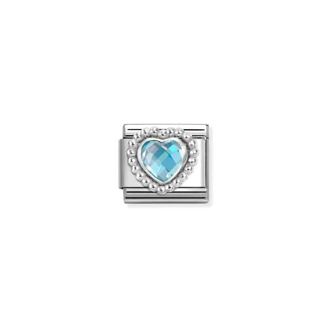 Nomination Light Blue CZ Heart Classic Link – Sterling Silver