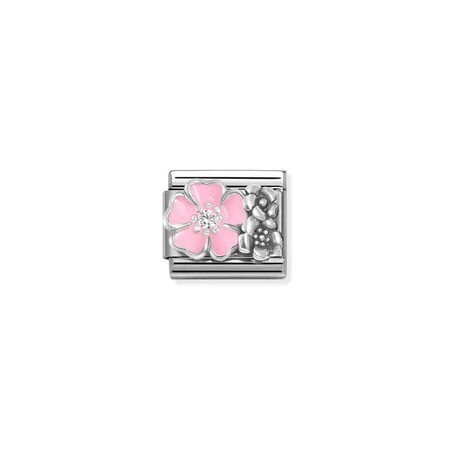 Nomination Pink Enamel Flowers Classic Link – CZ, Silver