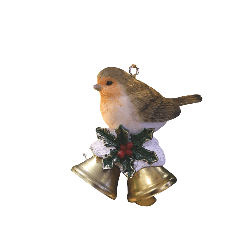 Robin with Bells Hanging Tree Decoration – 6.5cm