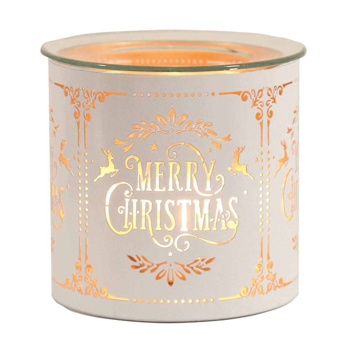 Tealight Wax Melter & Candle Holder - White & Gold Merry Christmas