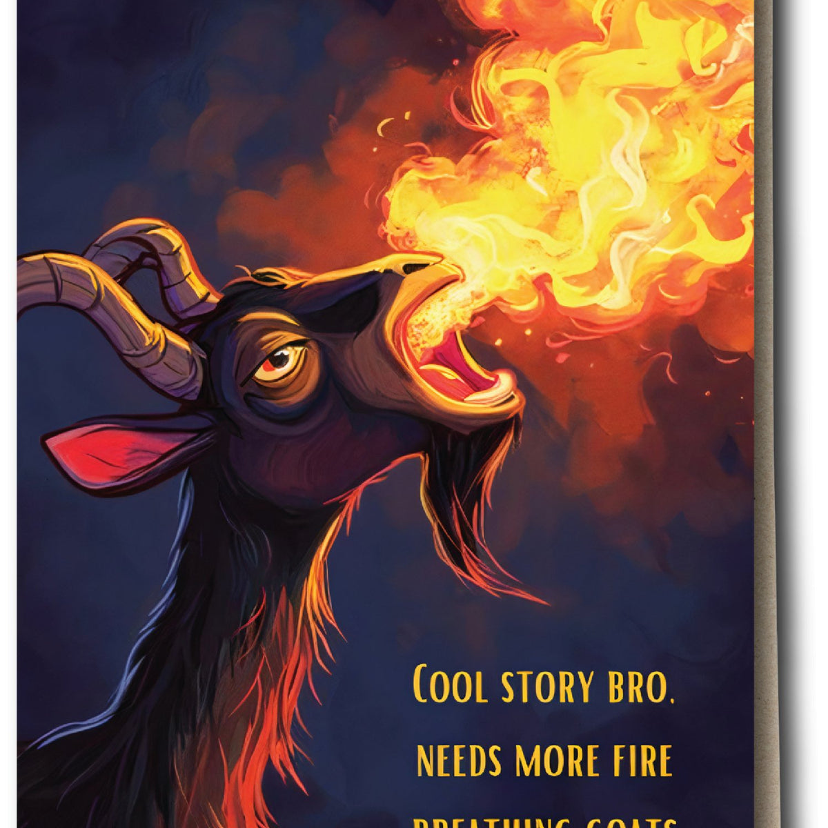 Fire-Breathing Goat Greeting Card - Cool Story