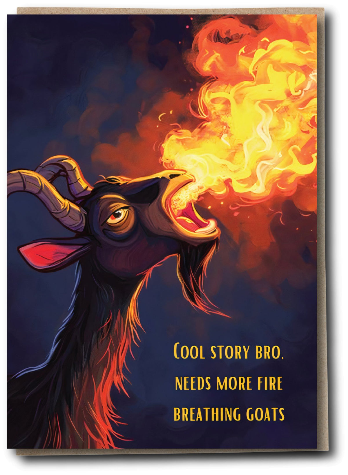 Fire-Breathing Goat Greeting Card - Cool Story